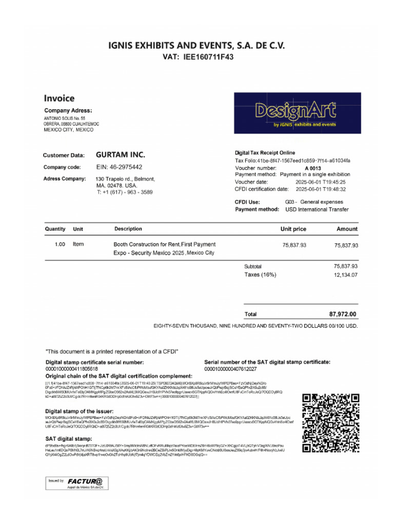1st. Payment Invoice - Booth Wialon - ESM2025 | PDF