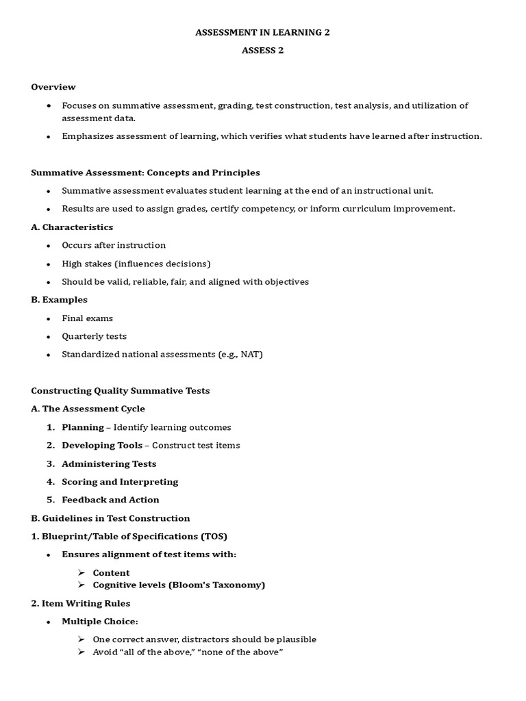 Assessment in Learning 2 (Assess 2) | PDF | Educational Assessment | Cognition
