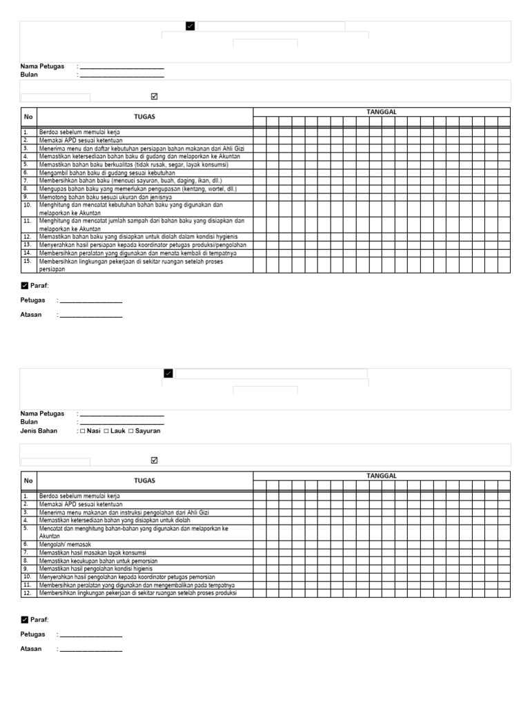 Checklist Harian Petugas SPPG | PDF