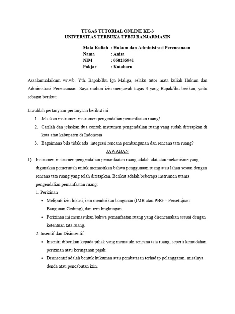 Tugas 3 - Hukum Dan Administrasi Perencanaan - Anisa | PDF