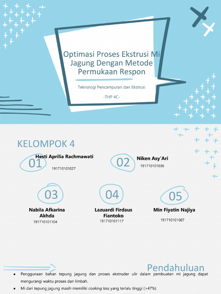 4C - Kelompok 4 - Optimasi Proses Ekstrusi Mi Jagung Dengan Metode Permukaan Respon | PDF