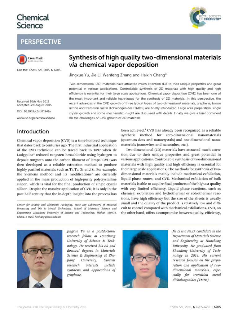 Synthesis of Two-Dimensional Materials Via Chemica | PDF | Chemical ...