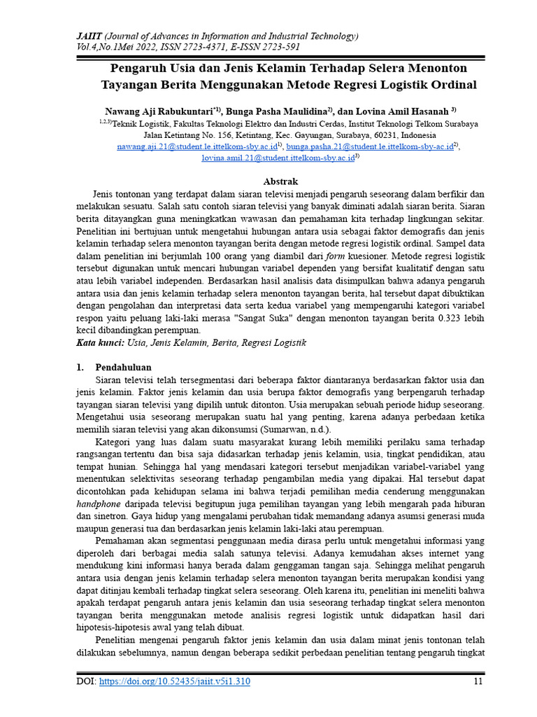 Jurnal Analisis Regresi Logistik | PDF