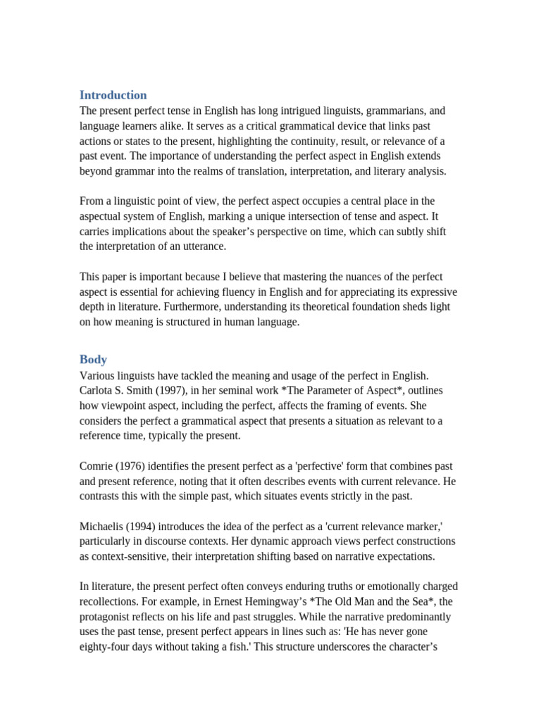 The Meaning of Perfect in English | PDF | Linguistics | Perfect (Grammar)