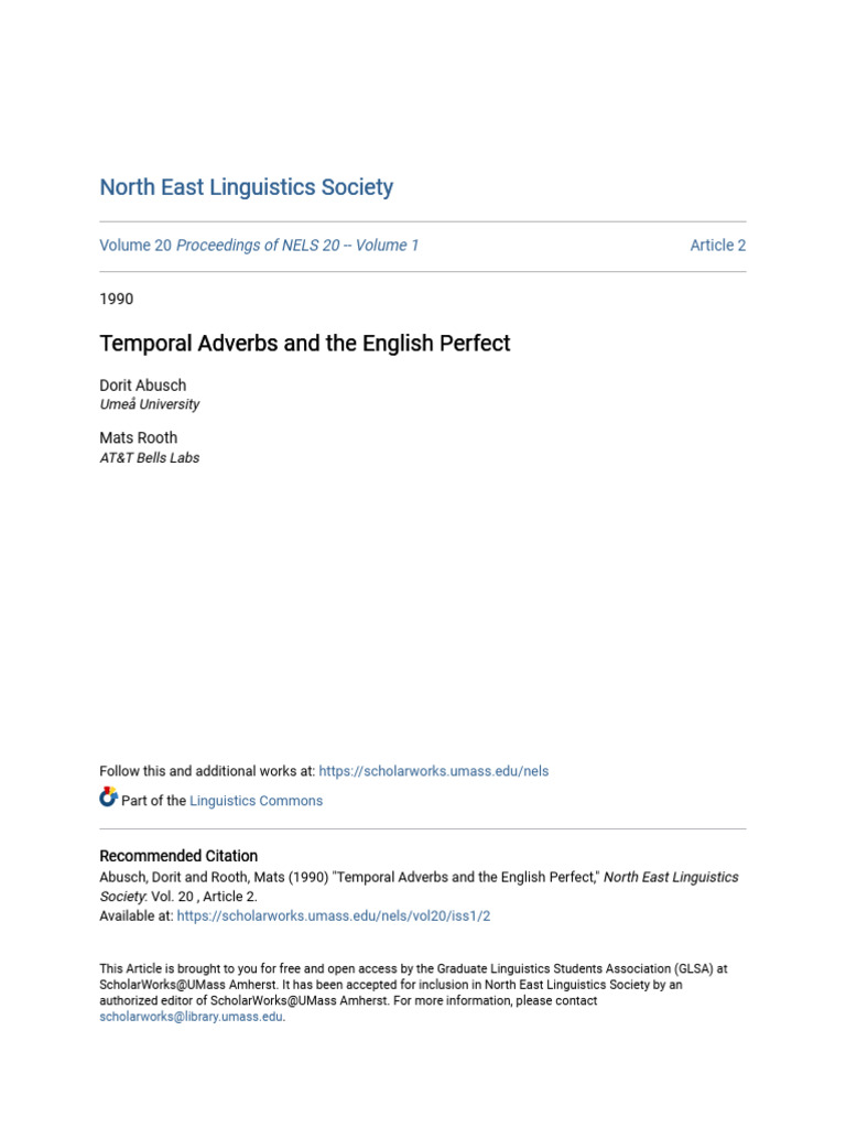 Temporal Adverbs and The English Perfect | PDF