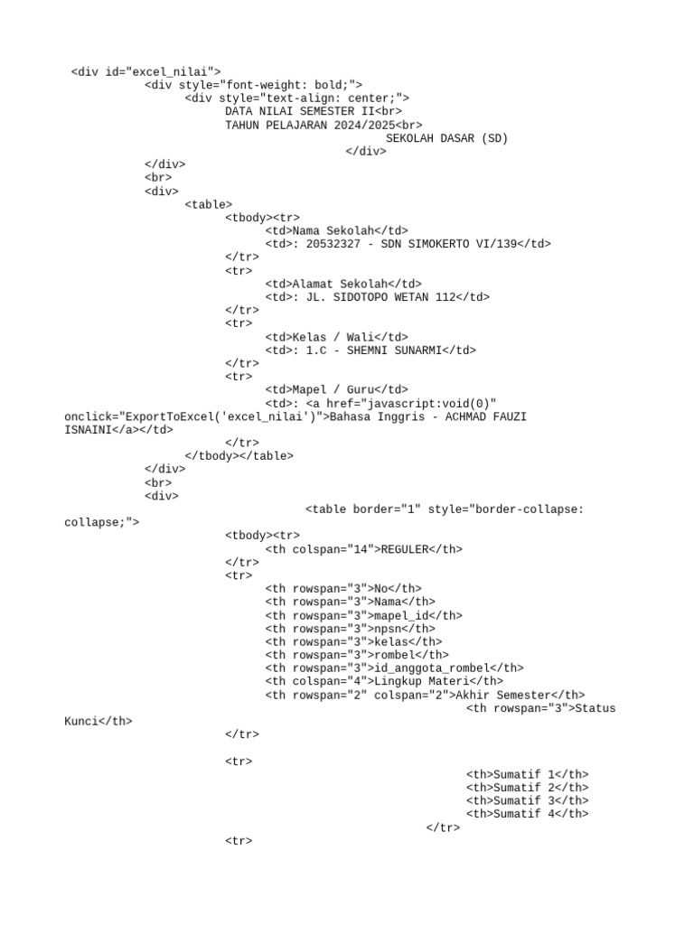 Nilai Mapel 17 1C | PDF
