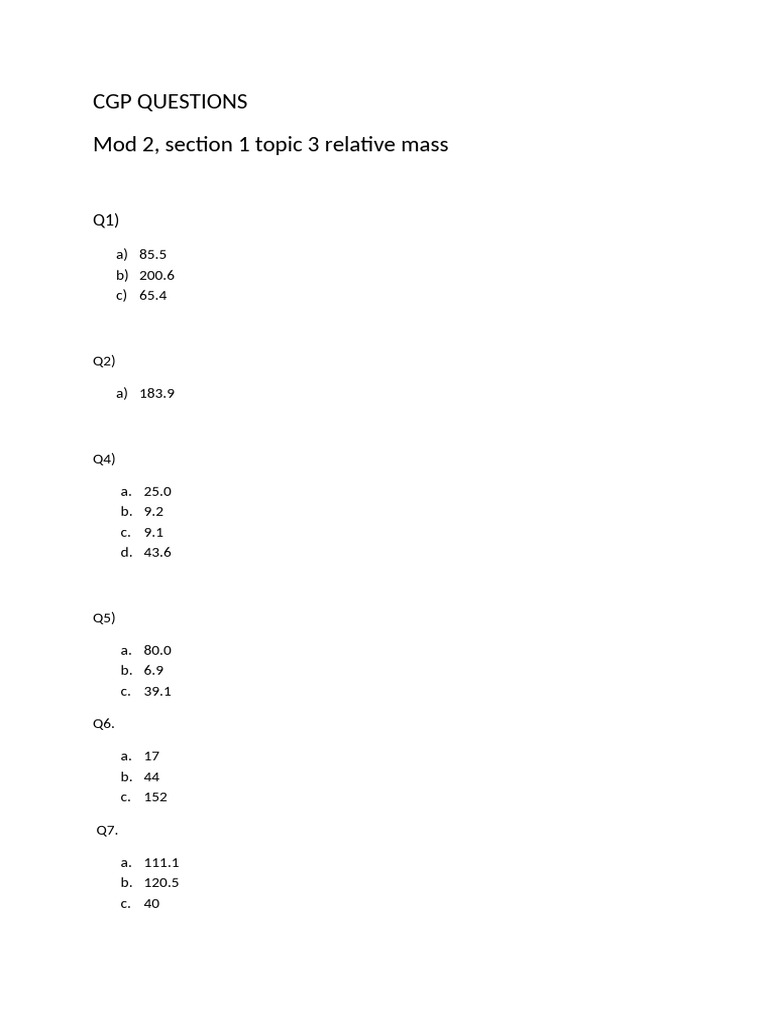 Cgp Questions Topic 3 Relative Mass | PDF