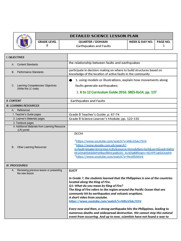 2nd Quarter DLP Grade 8 Earthquake AND TSUNAMI | PDF | Earthquakes | Fault (Geology)