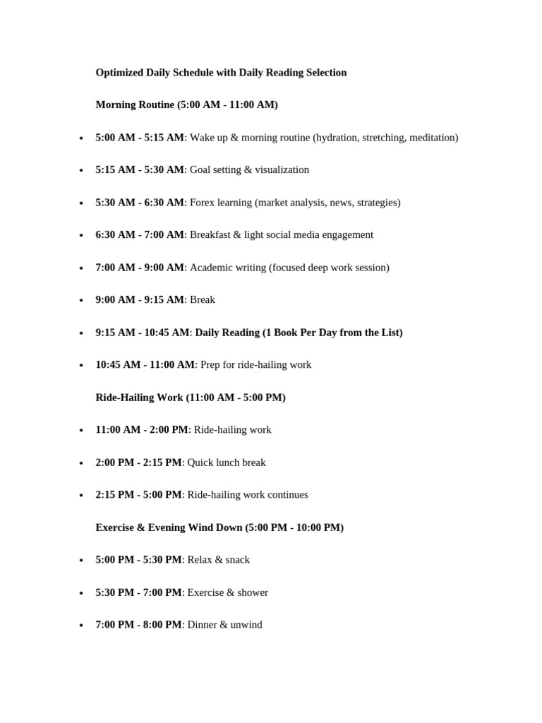 Optimized Daily Schedule With Daily Reading Selection | PDF