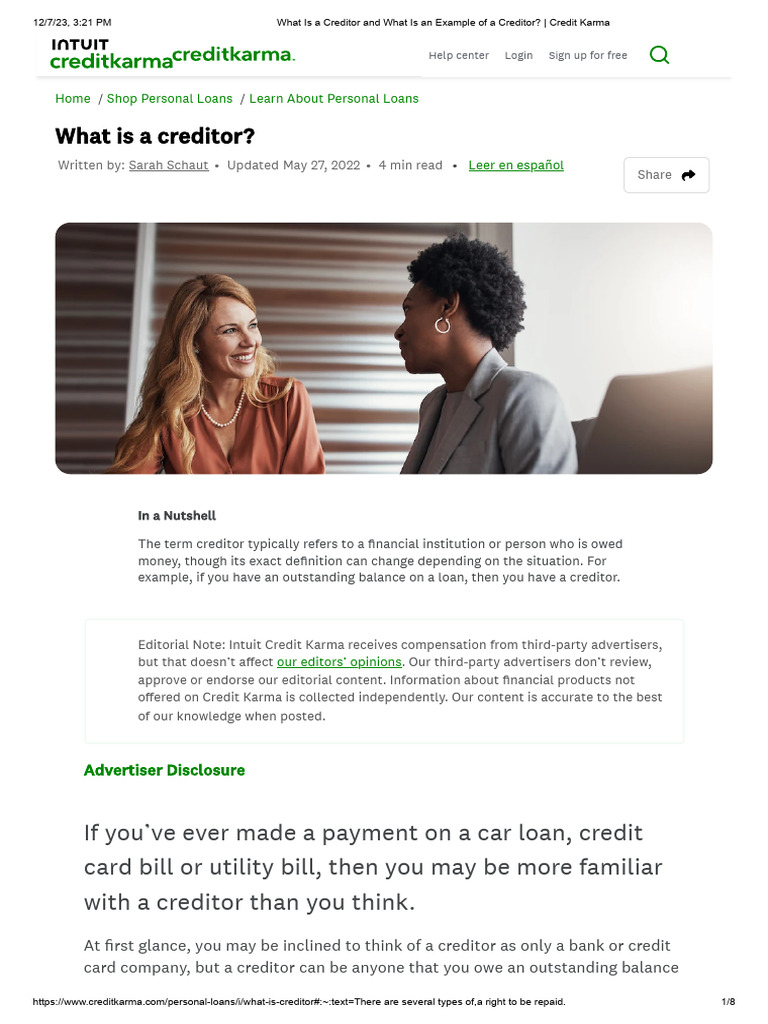 What Is A Creditor and What Is An Example of A Creditor - Credit Karma ...