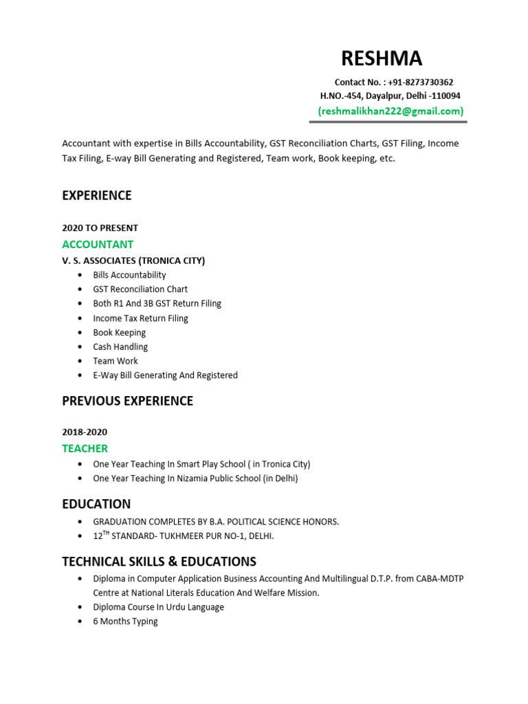 Reshma (Resume) | PDF