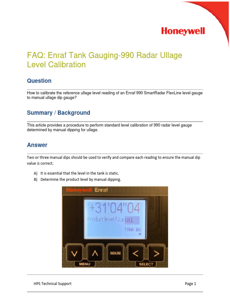Enraf 990 Radar Ullage Calibration Guide | PDF | Calibration