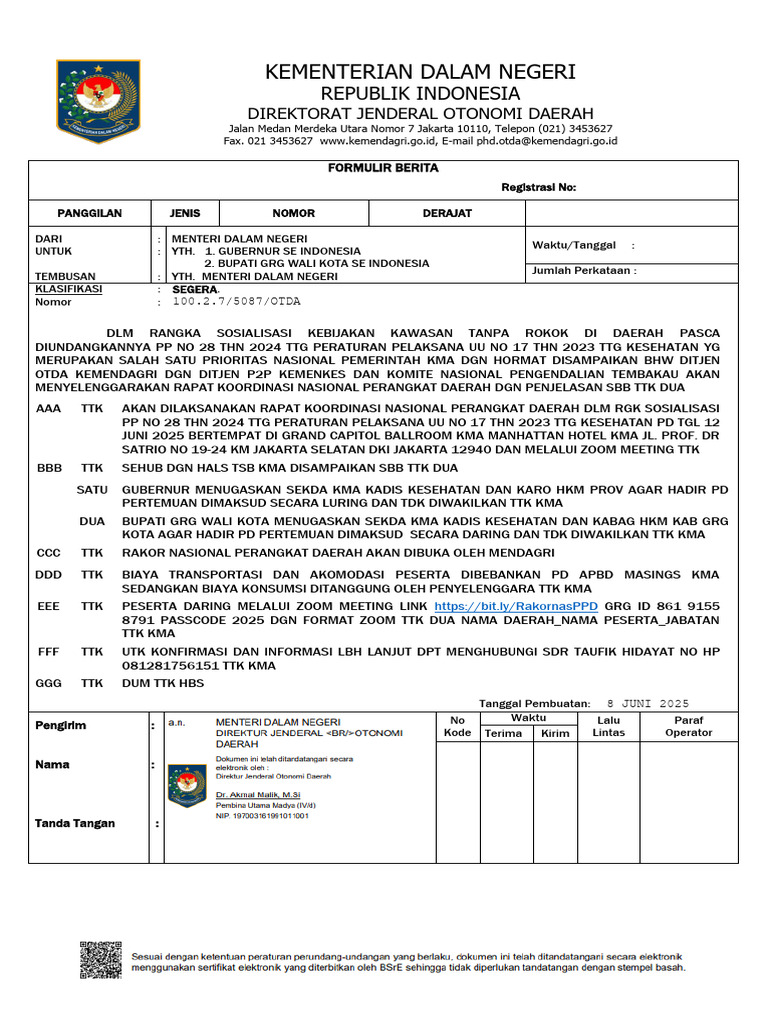 Radiogram Rapat KTR 12 Juni 2025 | PDF