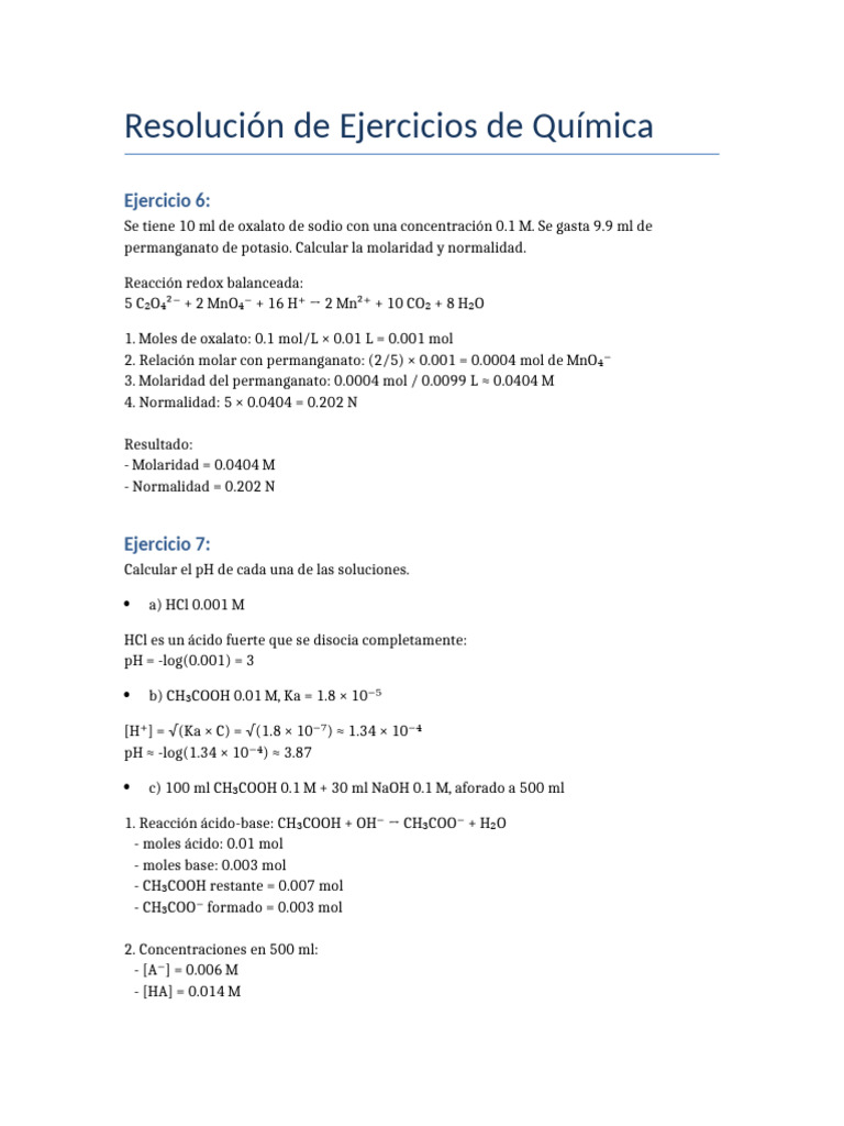 Resolucion Ejercicios Quimica | PDF