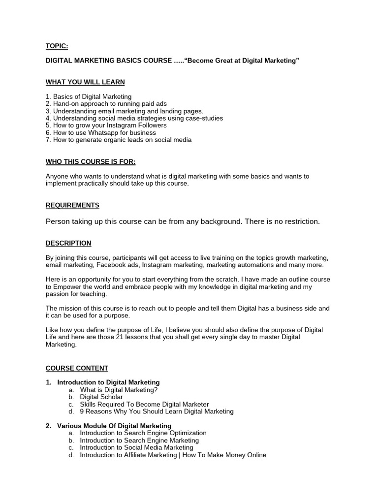Proposal Digital Marketing Basics Course | PDF | Digital Marketing ...