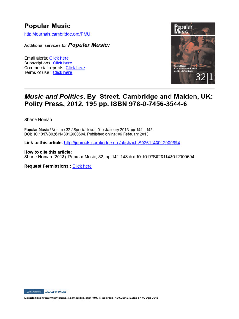 Music and Politics: John Street Review | PDF | Copyright Infringement