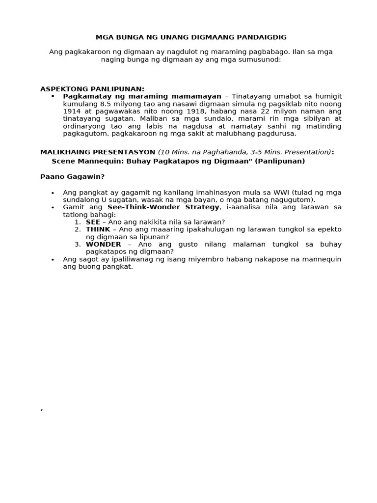 Mga Bunga Ng Unang Digmaang Pandaigdig | PDF