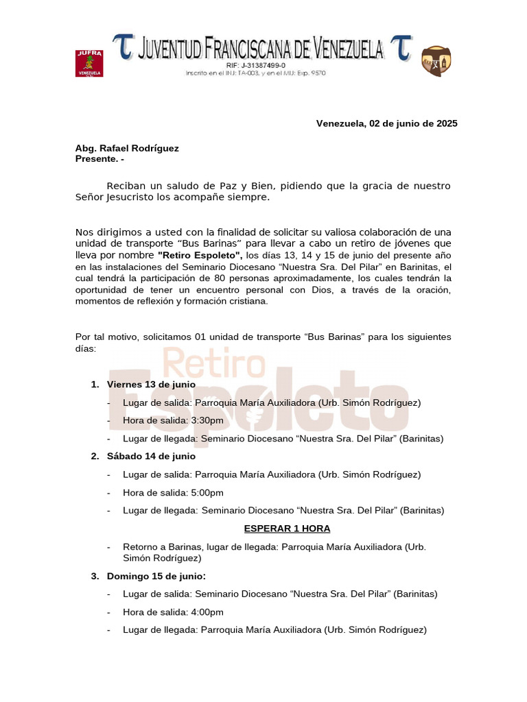 Carta de Solicitud Bus Barinas | PDF