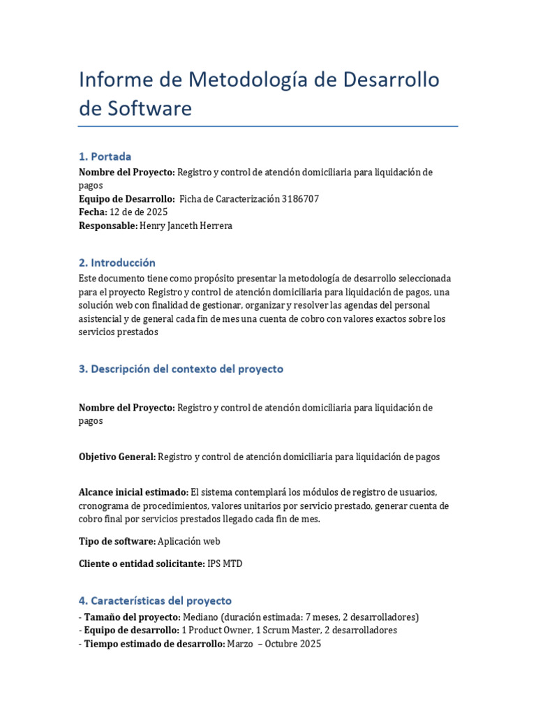Informe Metodologia Desarrollo Scrum | PDF | Scrum (desarrollo de software) | Tecnologías de la ...