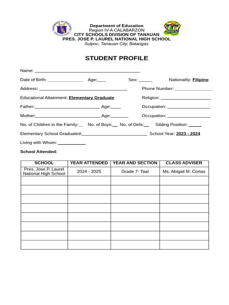 Student Profile Template | PDF