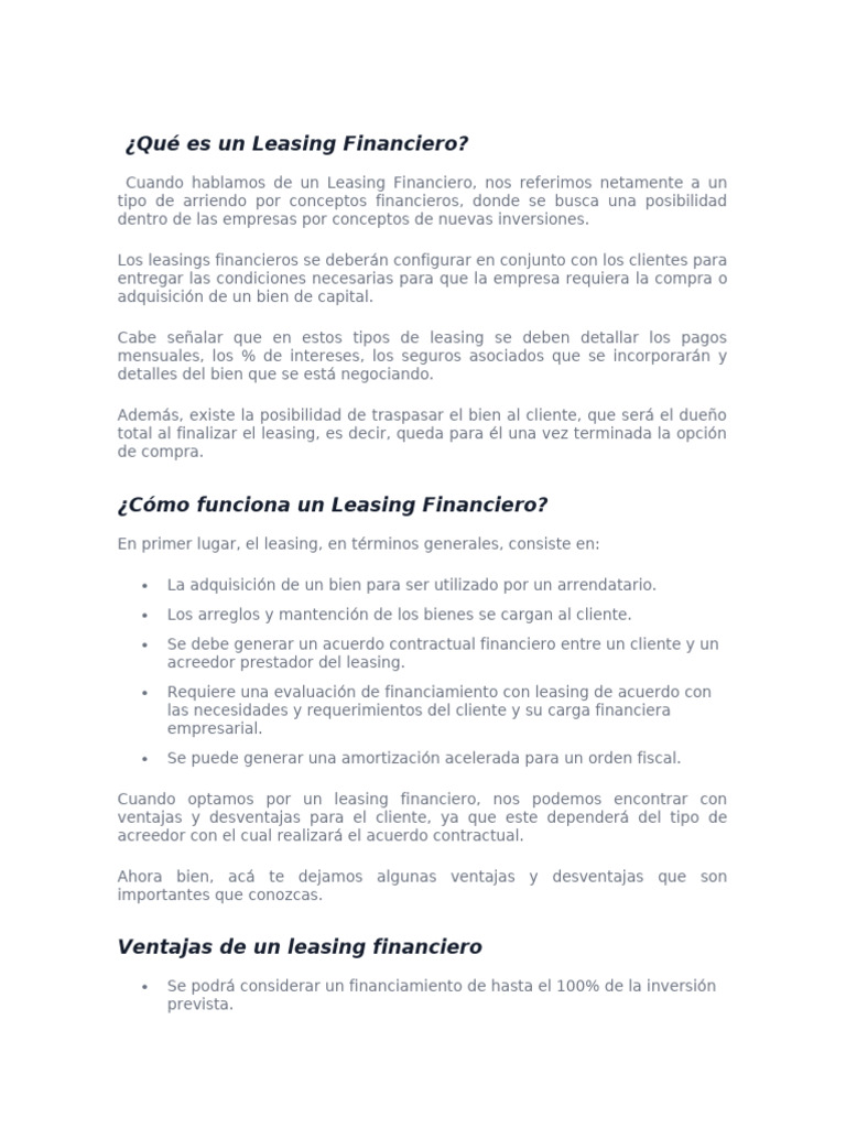 Qué es el Leasing Financiero | PDF | Inversiones | Contabilidad