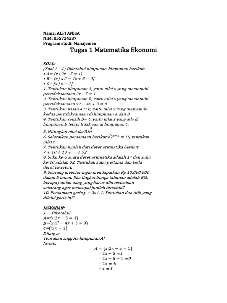 Matematika Ekonomi | PDF