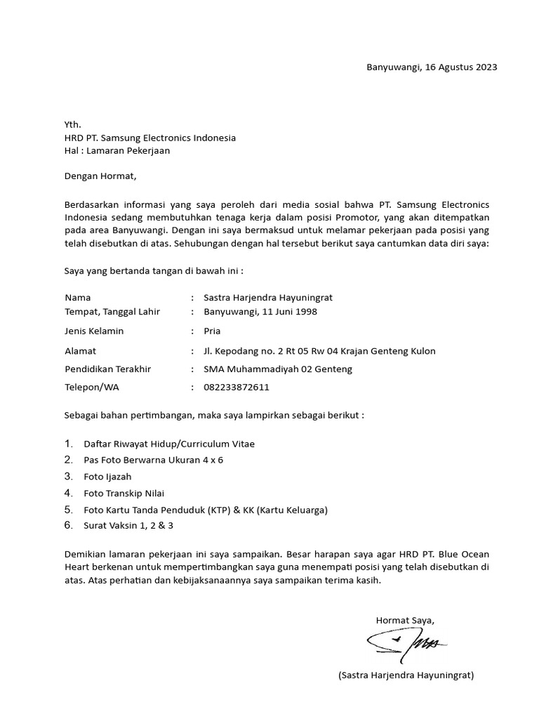 Lamaran Kerja & CV Samsung | PDF