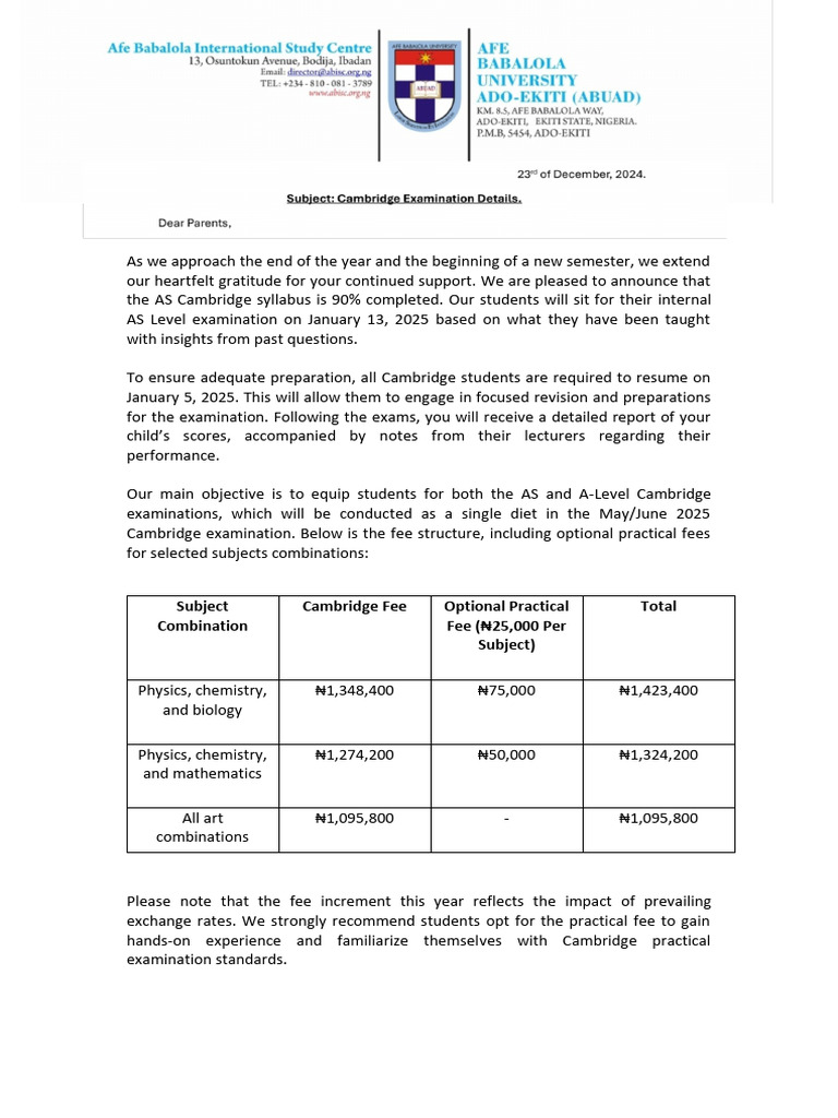 Cambridge Fee | PDF