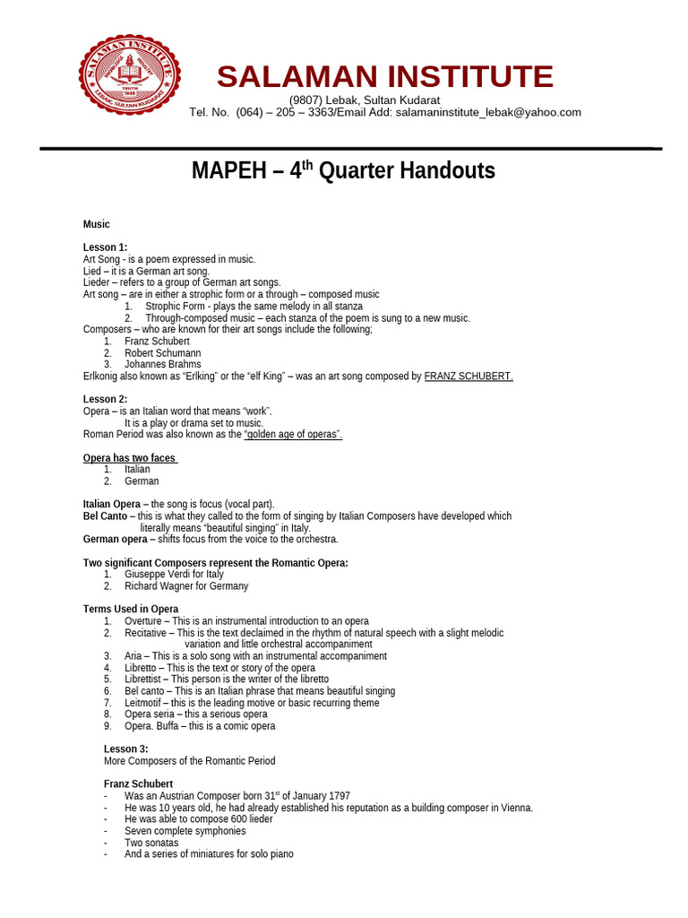 Handout For 4th Quarter | PDF | Theatre | Tobacco Smoking