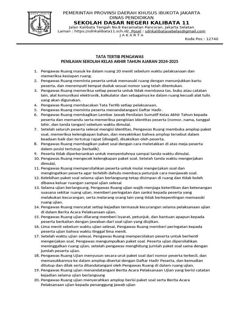 Tata Tertib Pengawas Ujian | PDF