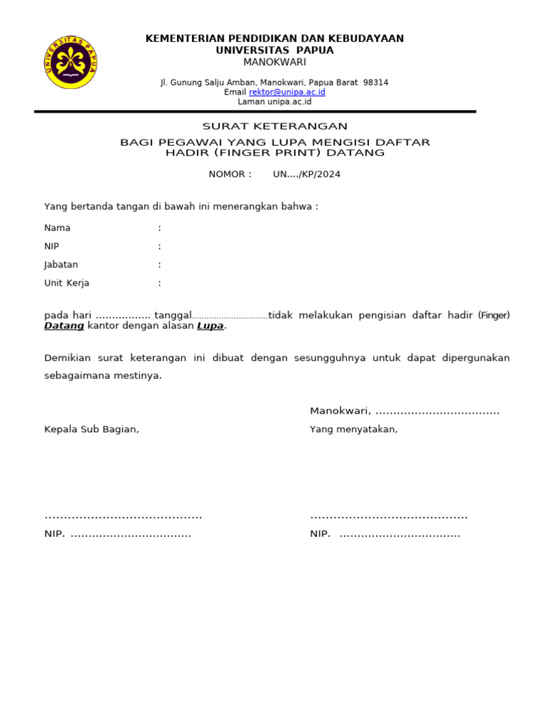 Surat Keterangan Absen | PDF