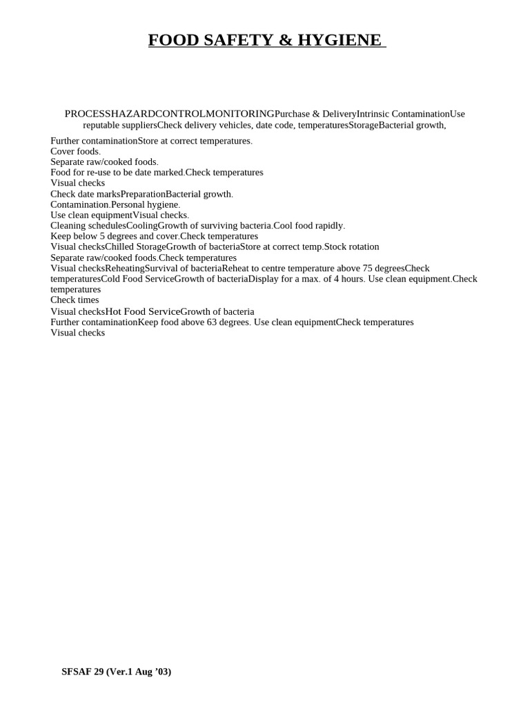 Food Safety & Hygiene Guidelines | PDF