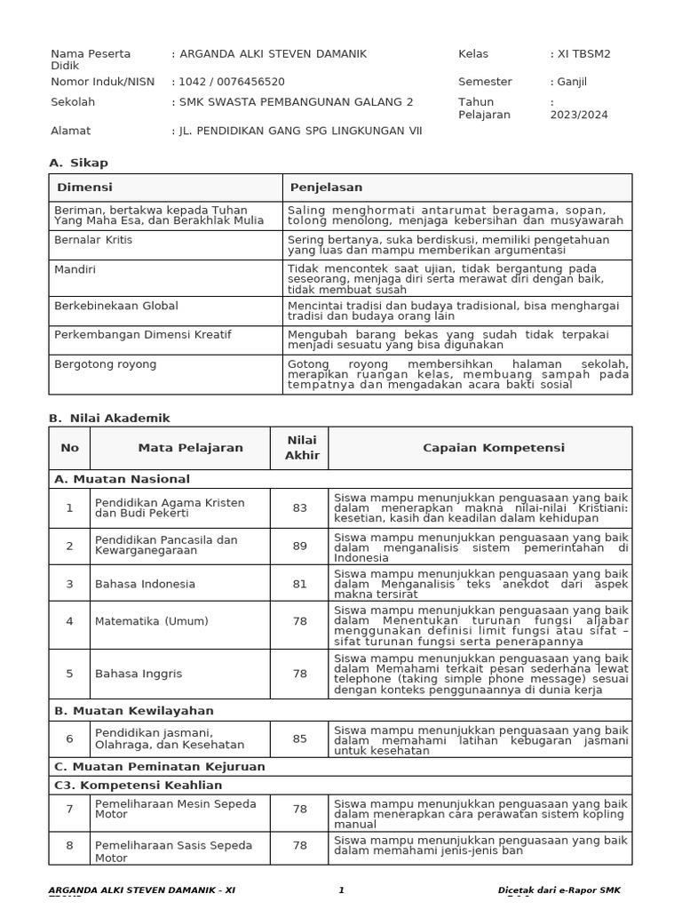 Rapor Arganda Alki Steven Damanik - Xii Tbsm2 | PDF