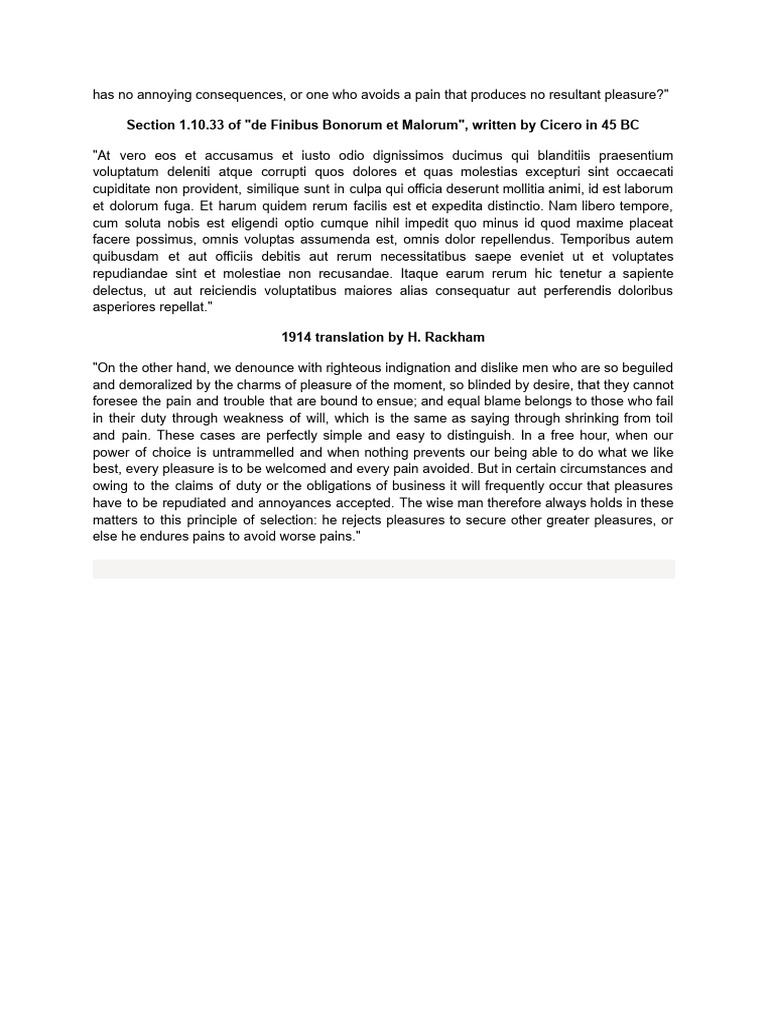 Section 1.10.33 of "De Finibus Bonorum Et Malorum", Written by Cicero in 45 BC | PDF