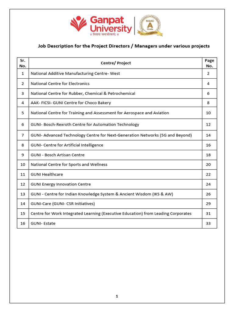 Jds For Project Directors Managers of Various Projects | PDF ...