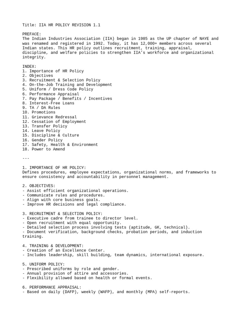 Iia HR Policy | PDF | Performance Appraisal | Policy