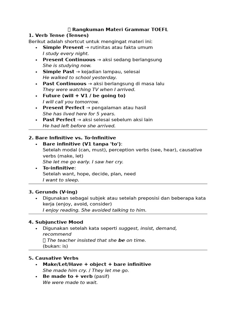 ? Rangkuman Materi Grammar TOEFL | PDF | Linguistic Typology | Linguistics