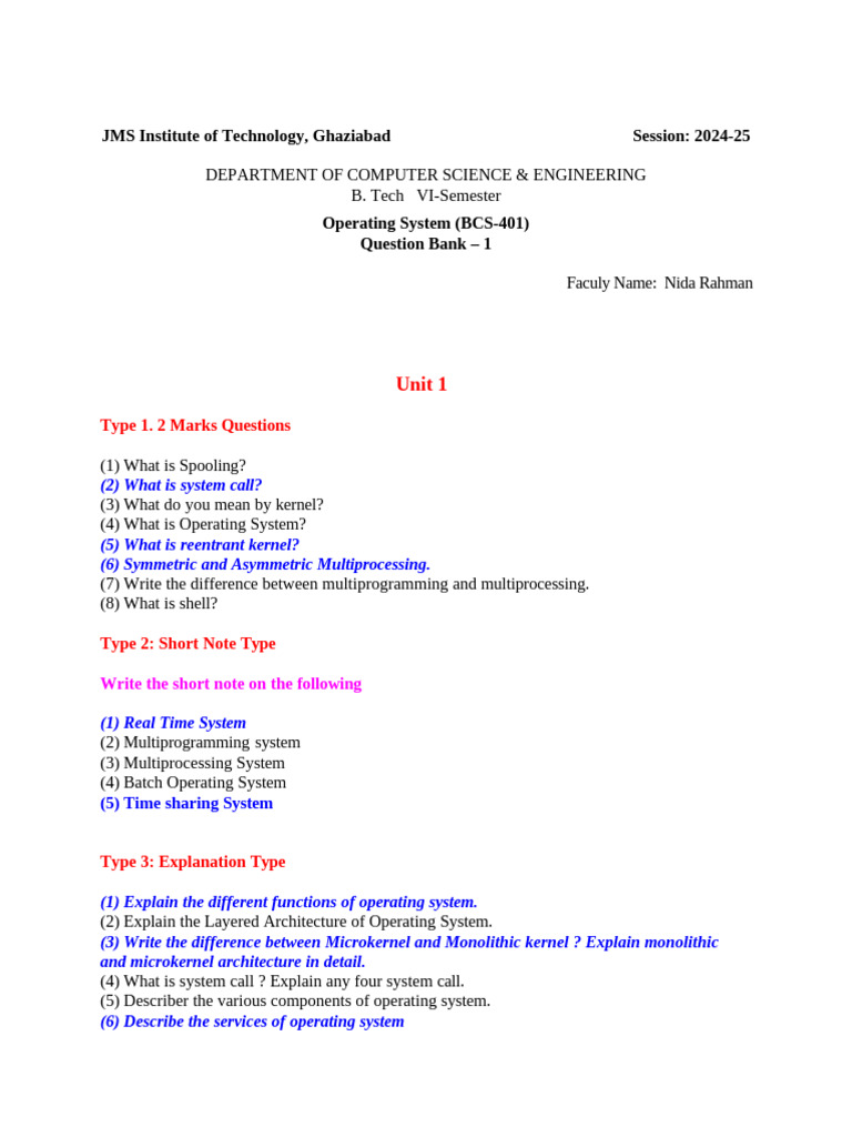 Operating System Question Bank | PDF | Scheduling (Computing) | Thread (Computing)