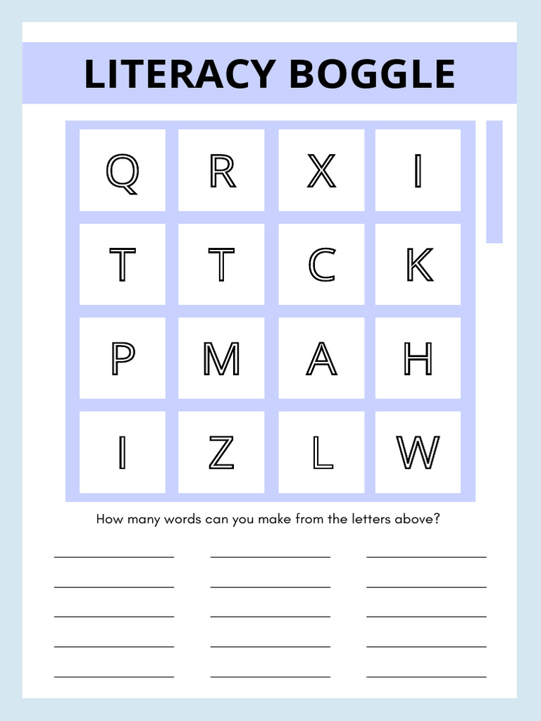 Literacy Boggle Grade 3 Worksheet | PDF