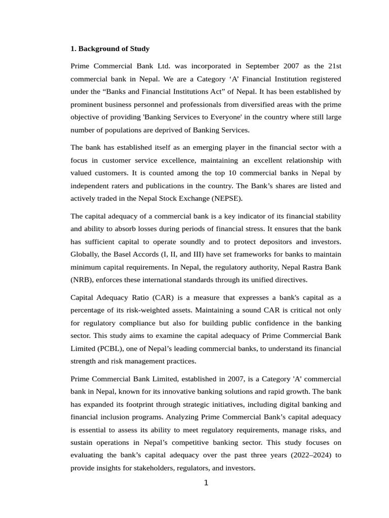 Jyoti Kumari Chy Capital Adequacy of Prime Commercial Bank Limited, Nepal | PDF | Capital ...