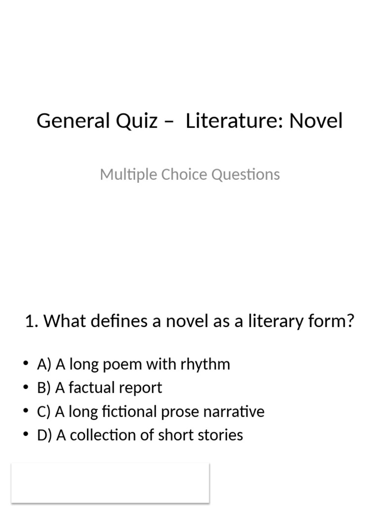 General Novel Quiz 20Qs PPT Revised | PDF | Narration | Plot (Narrative)