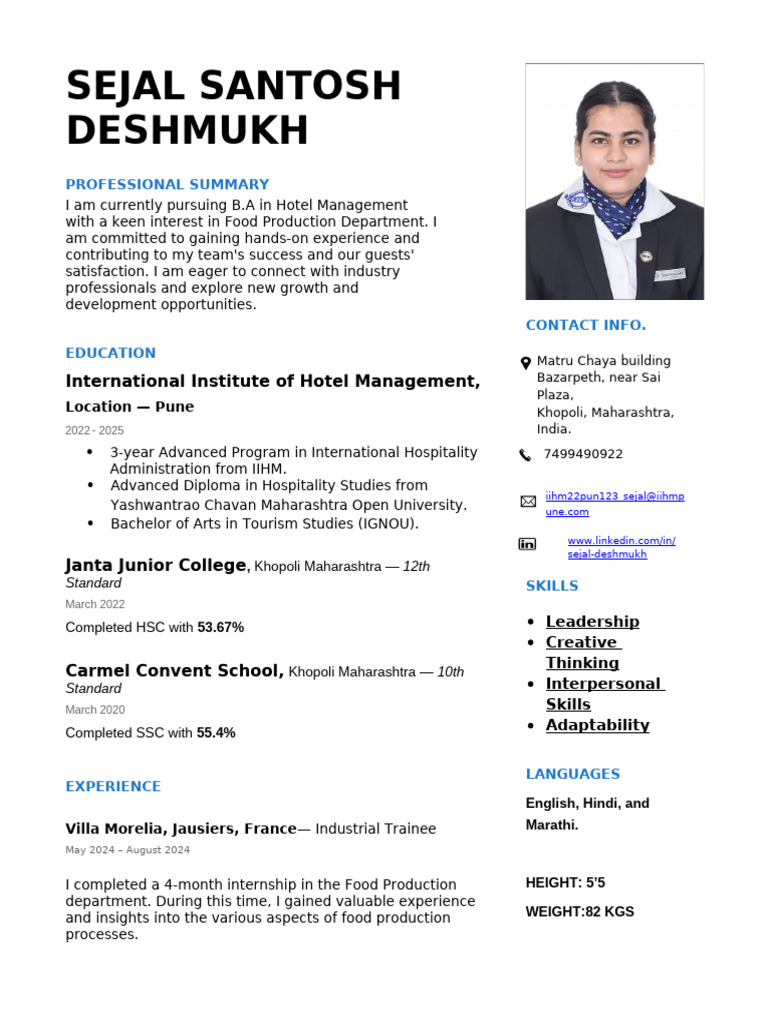 Placement Resume (NON UWL) Sejal | PDF