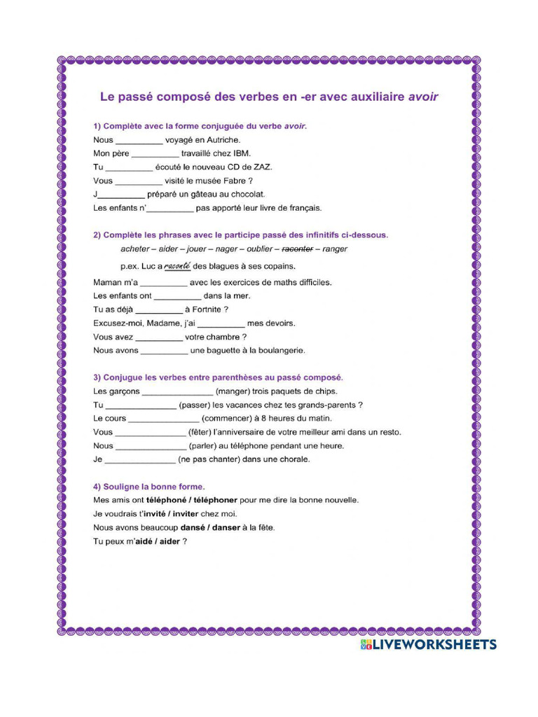 Passe Compose Avoir | PDF