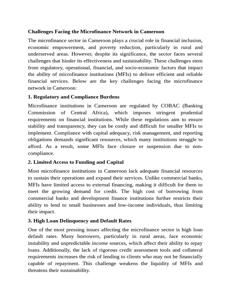 Challenges Facing The Microfinance Network in Cameroon | PDF ...
