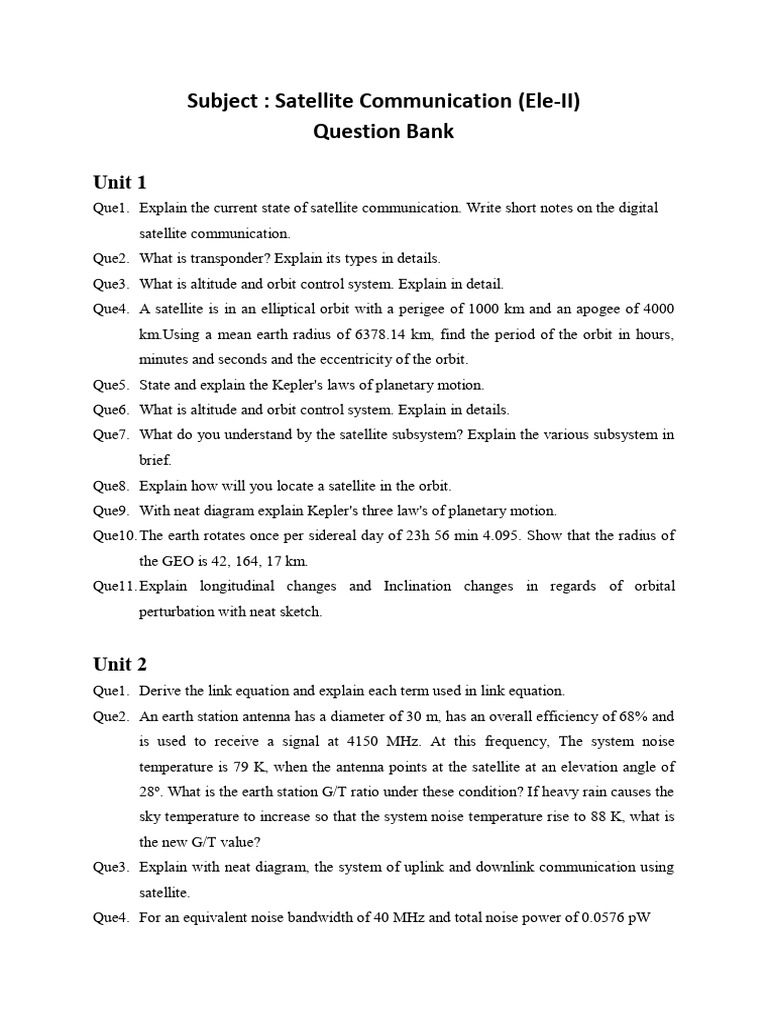 VVC 8etrx Satcom Question Bank | PDF | Orbit | Telecommunications Engineering