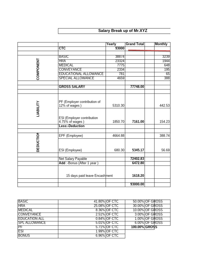 Salary Structure Breakdown for Mr. XYZ | PDF | Salary | Government Finances