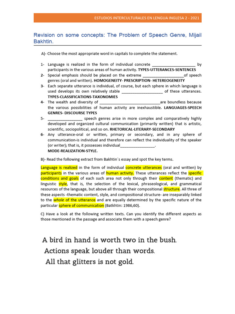 Copia de The Problem of Speech Genre - Revision | PDF | Genre | Linguistics