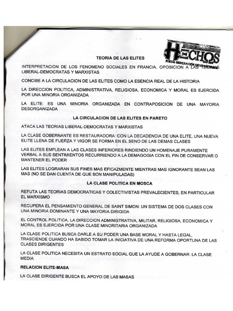 Teoria de Las Elites - Hechos Ucv | PDF