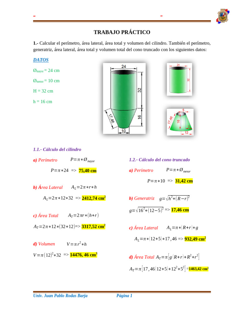 Calculo de Cilindro y Cono Truncado (T.p. | PDF | Geometría euclidiana ...