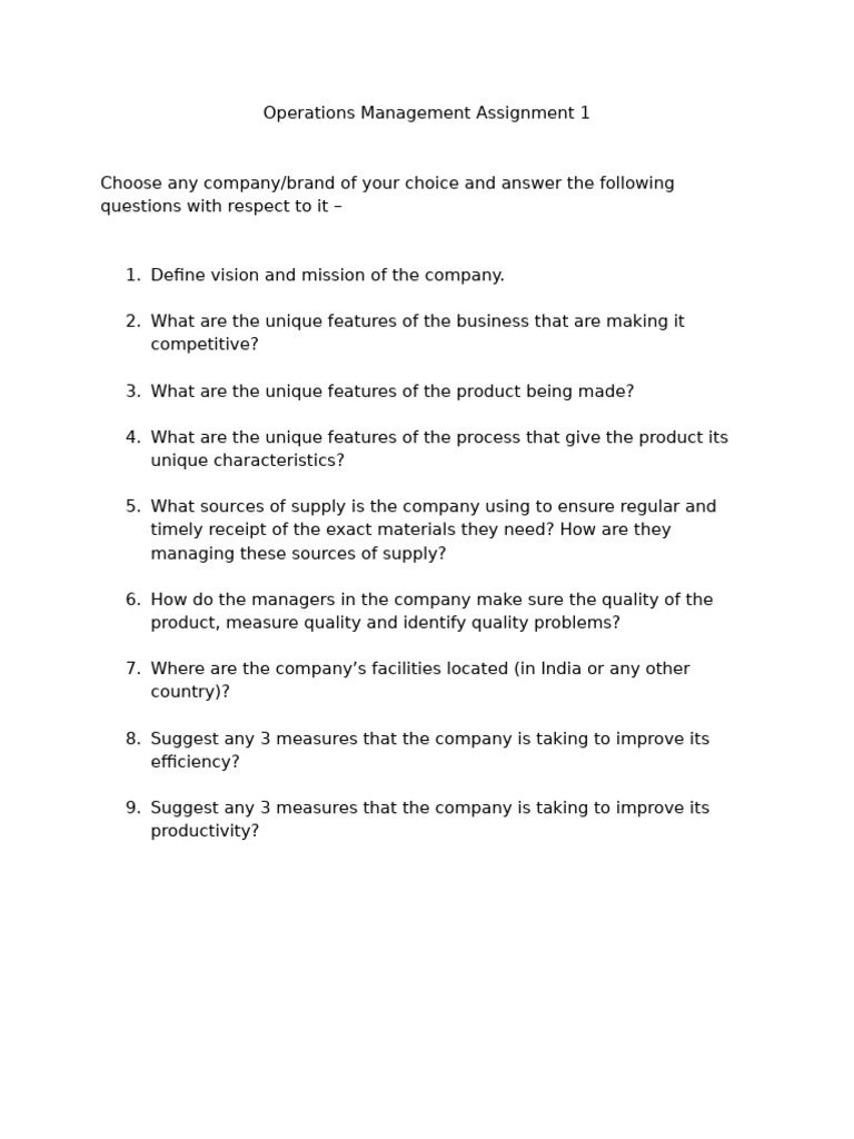 OM Assignment 1 | PDF